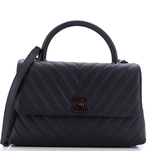 CHANEL | Bags | Chanel So Black Coco Top Handle Bag Chevron Caviar ...
